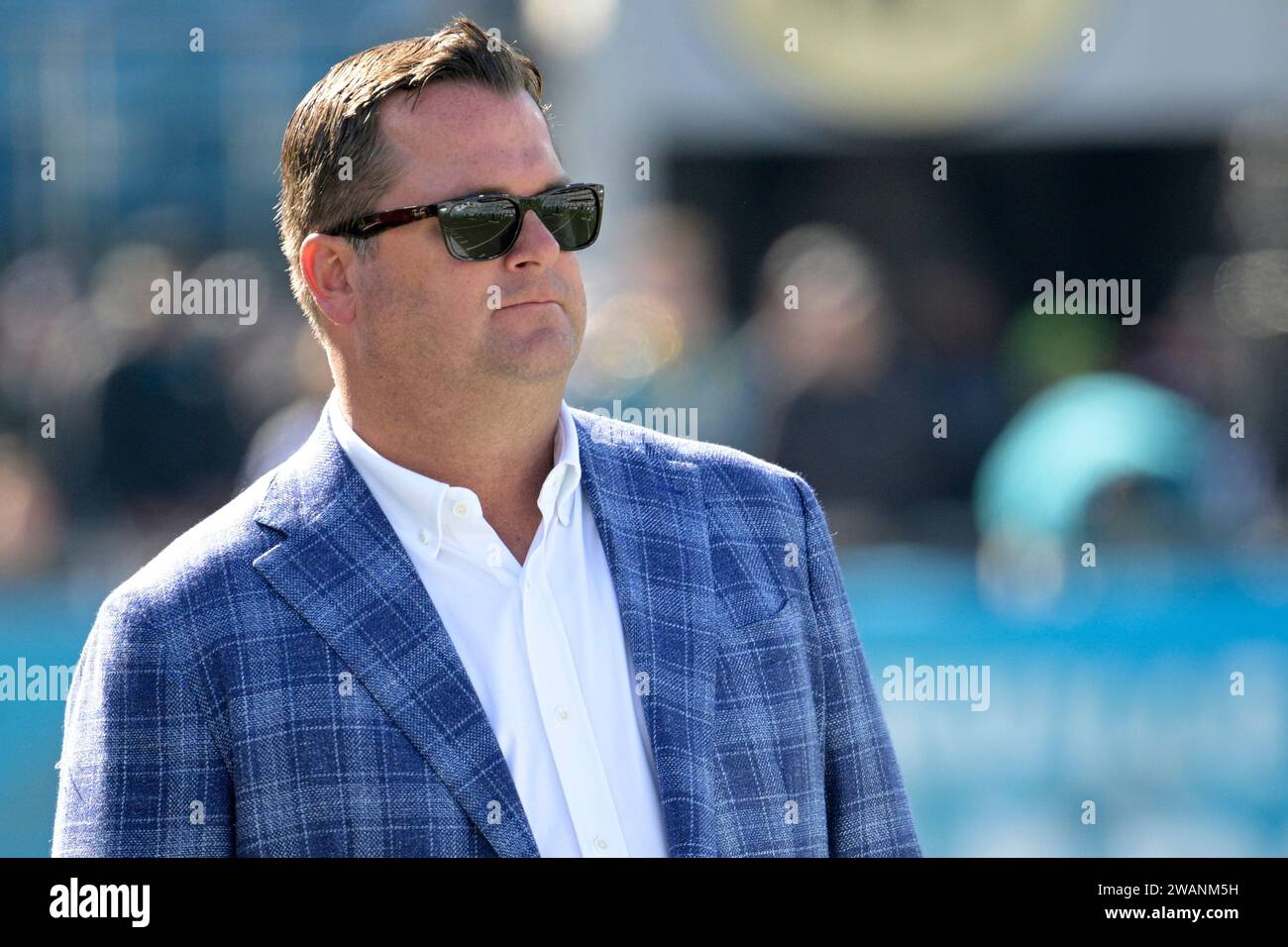 Carolina Panthers general manager Scott Fitterer watches players warm ...