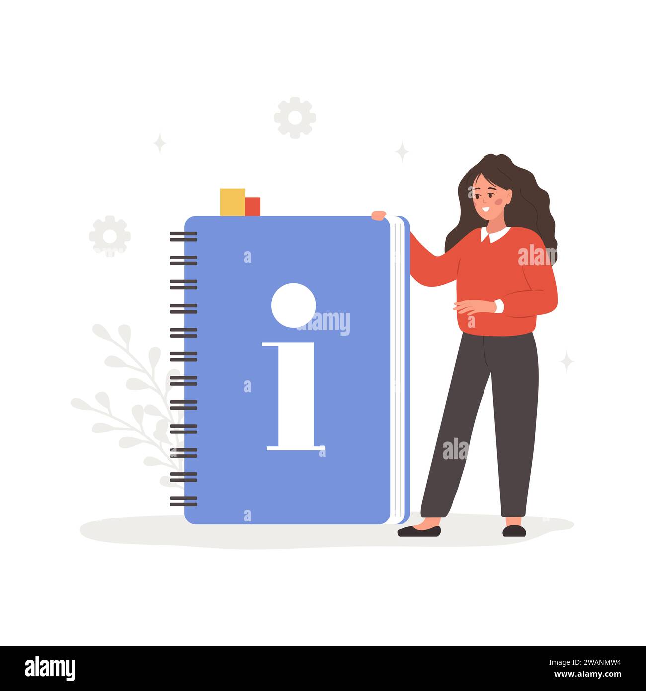 User manual concept. Female character with huge guidebook. Woman search ...