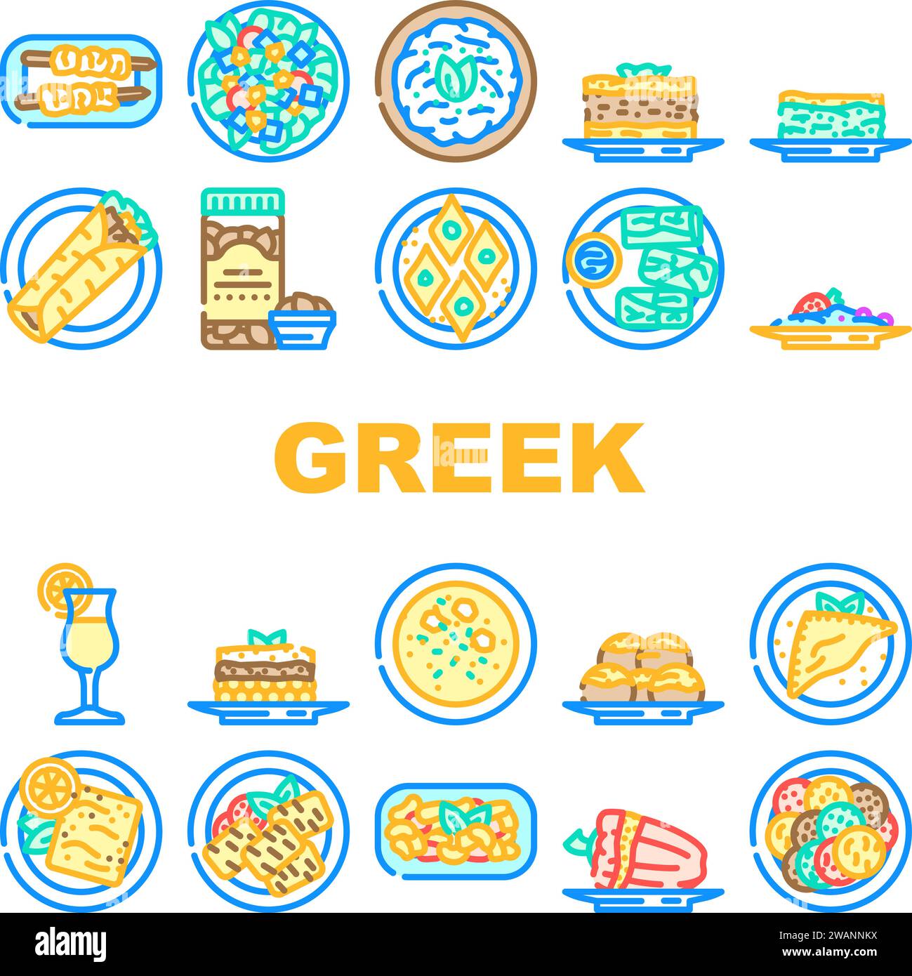 greek cuisine food salad icons set vector Stock Vector Image & Art - Alamy
