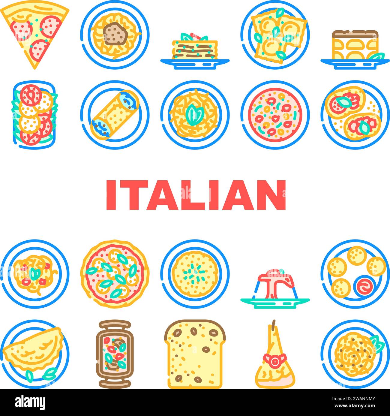italian cuisine food pasta icons set vector Stock Vector Image & Art ...