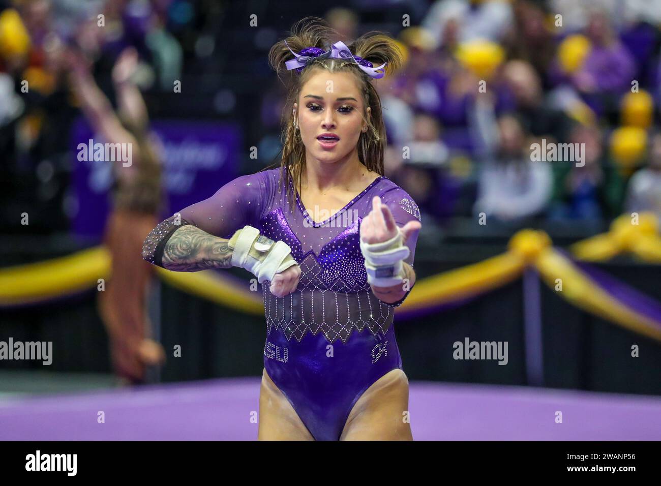 January 05, 2024: LSU's KJ Johnson competes on the floor during NCAA ...