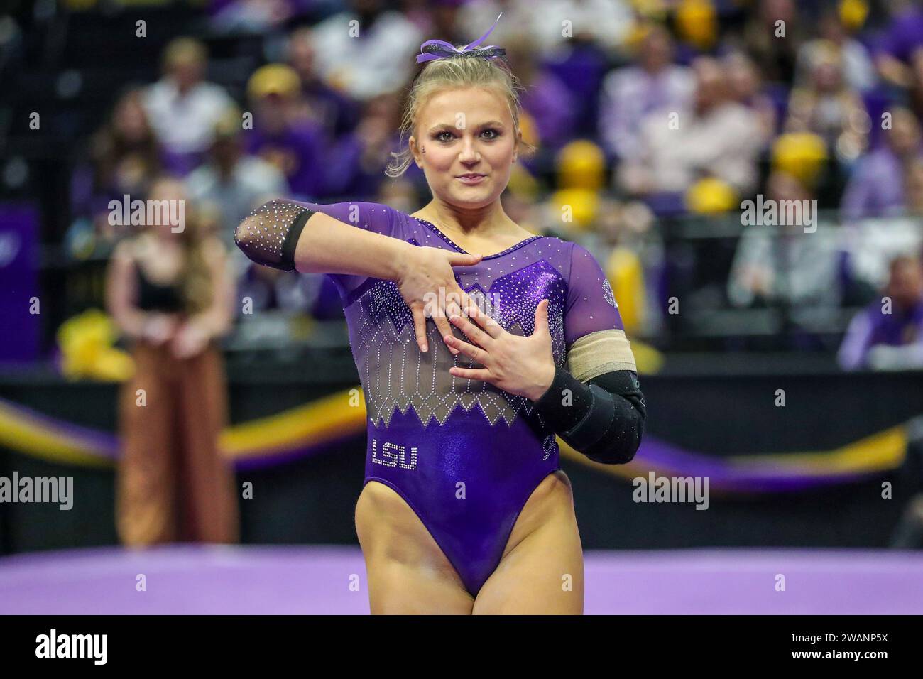 January 05, 2024: LSU's Sierra Ballard competes on the floor during ...