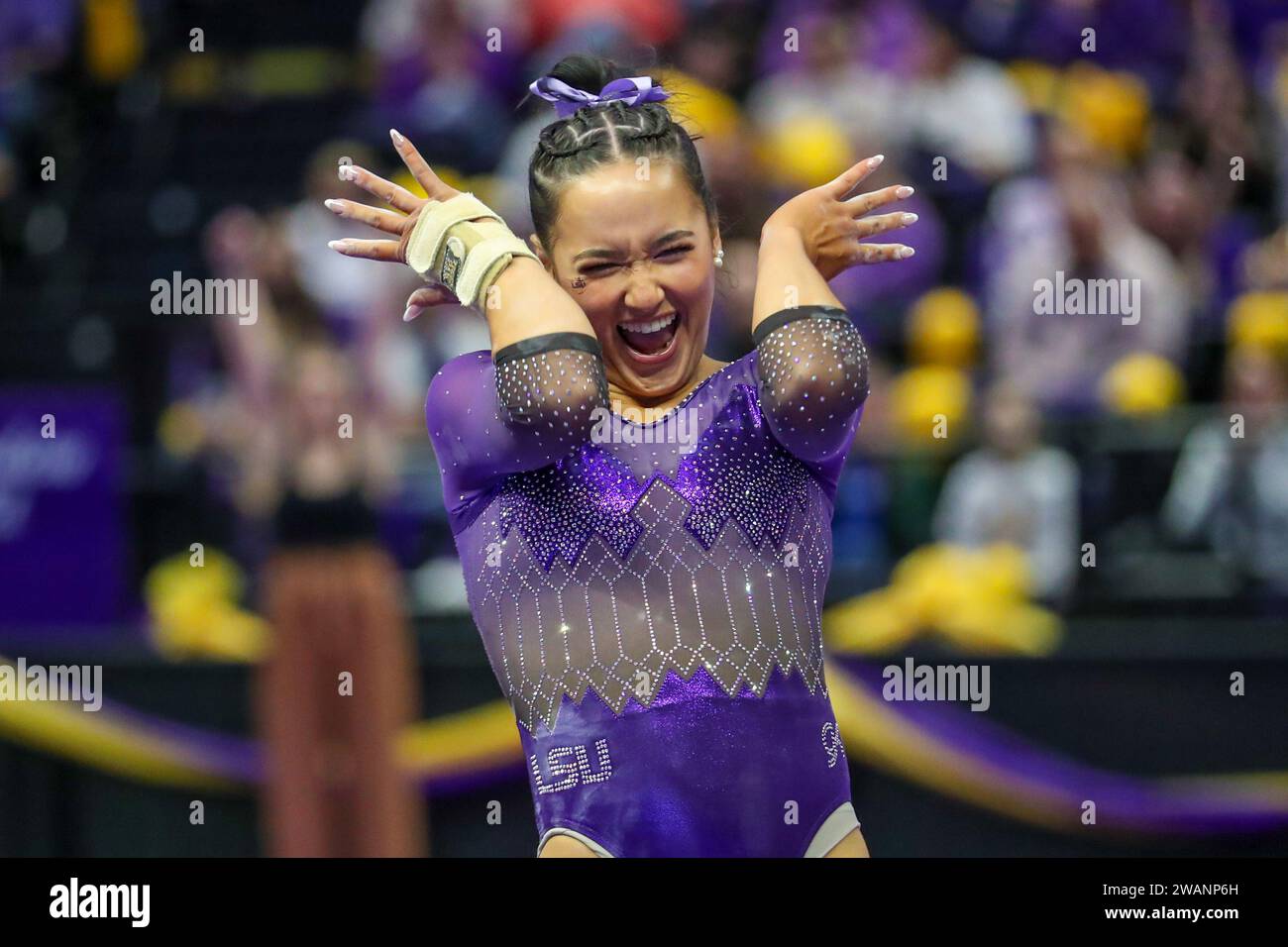 January 05, 2024: LSU's Aleah Finnegan competes on the floor during ...