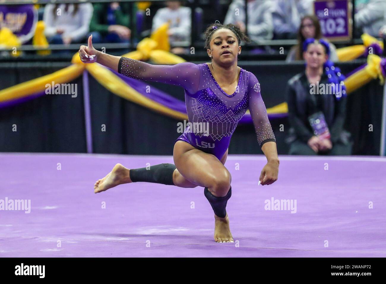 January 05, 2024: LSU's Amari Drayton competes on the floor during NCAA ...