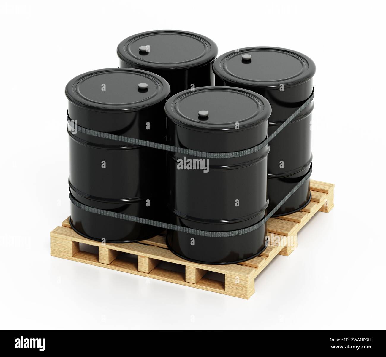 Stack of crude oil barrels on wooden pallet isolated on white ...