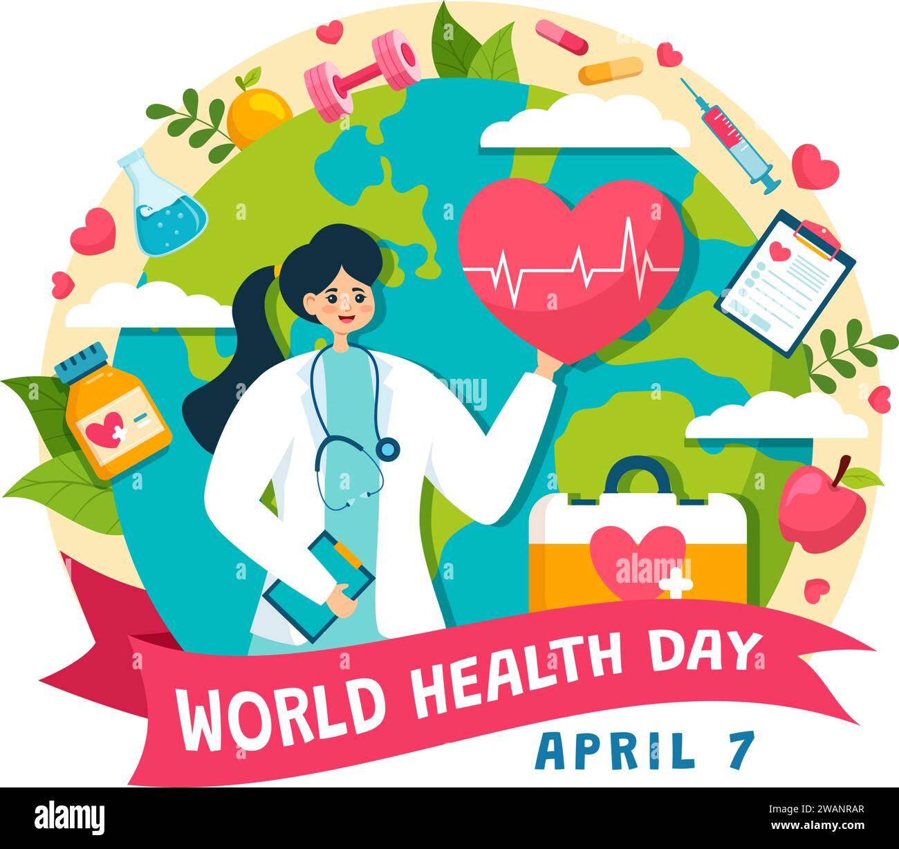 World Health Day Vector Illustration on April 7th with Earth and ...