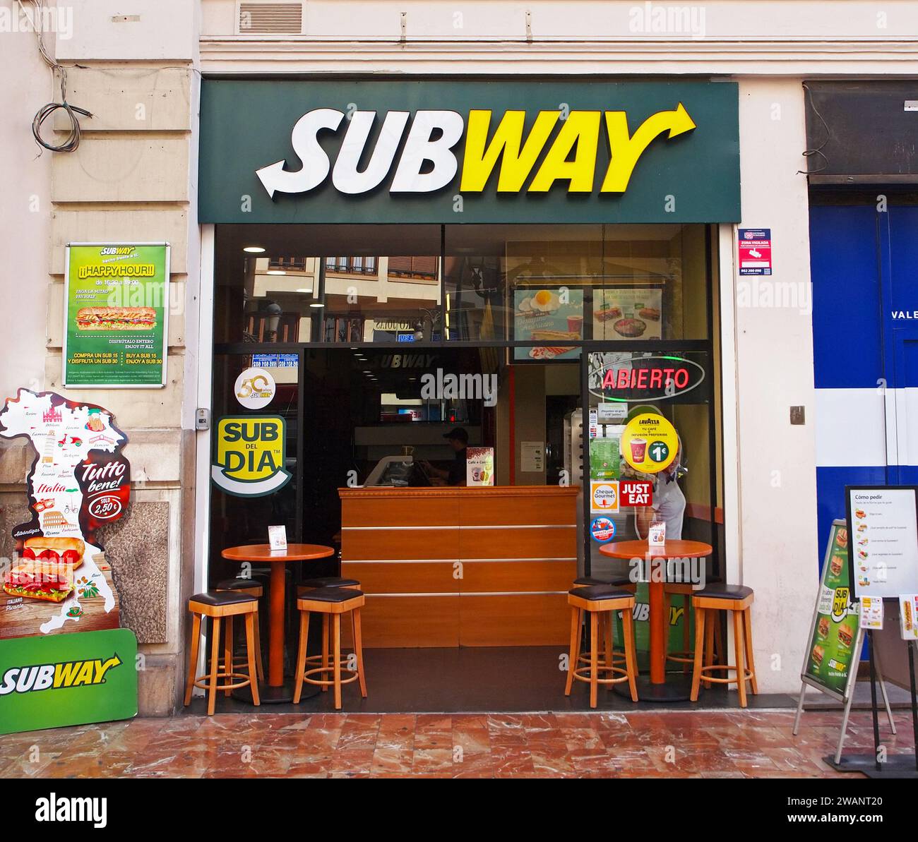VALENCIA, SPAIN - MARCH 8, 2016. Subway fast food restaurant in ...