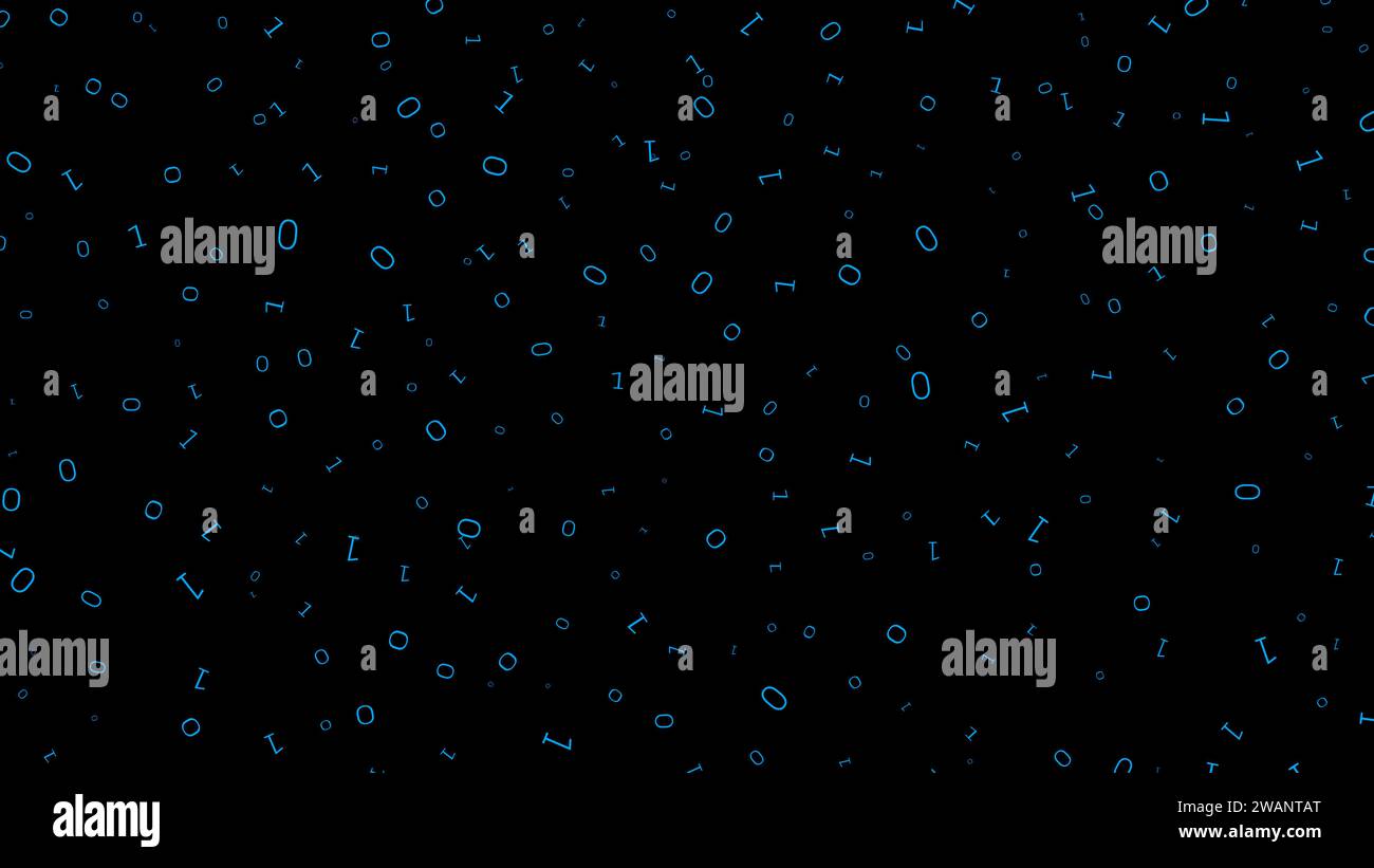 binary bit blue random scatter black background Stock Photo - Alamy