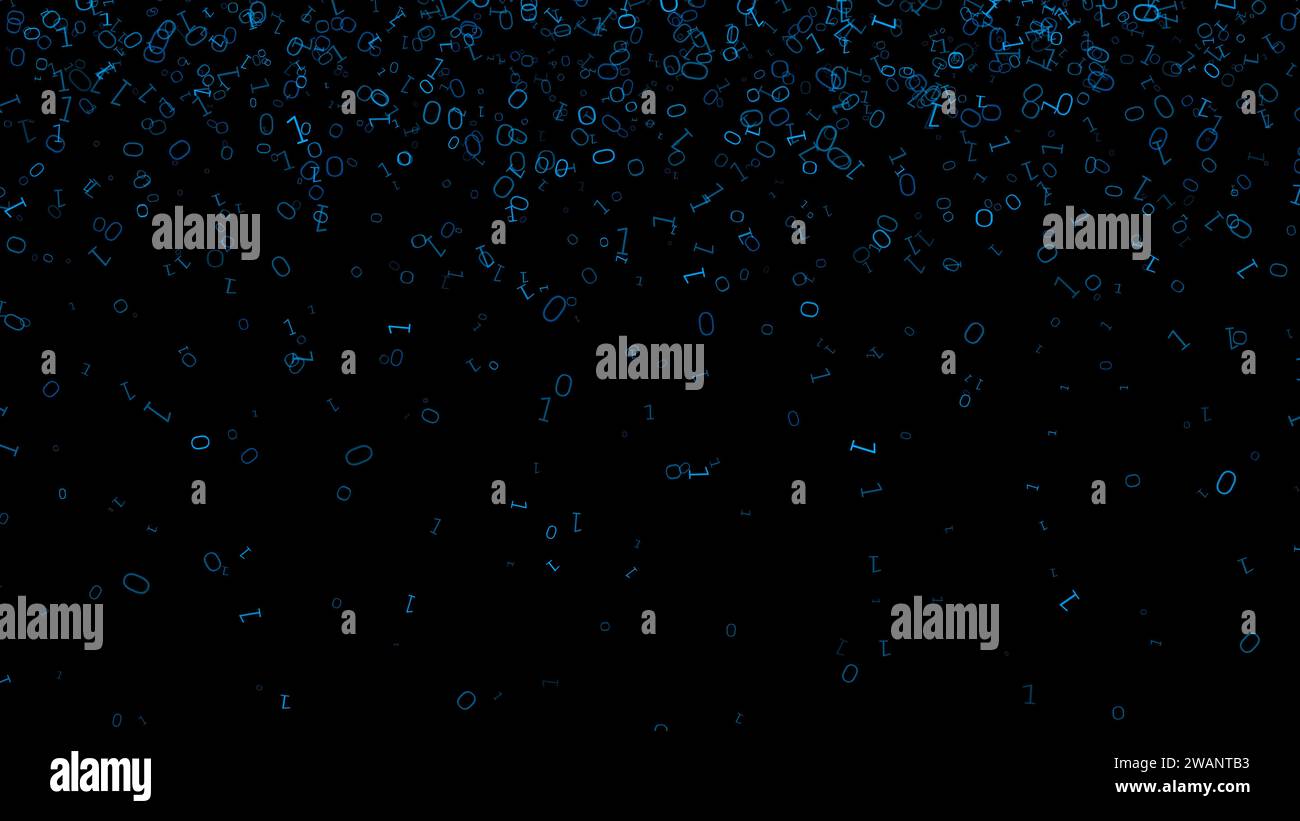 binary bit 0 1 blue falling scatter with black background Stock Photo ...