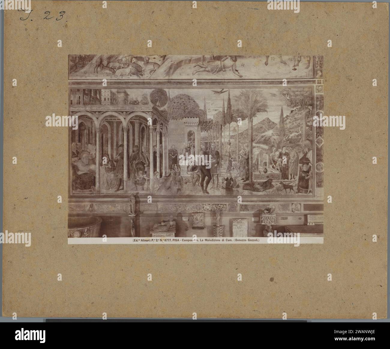 Painting in the Campo Santo in Pisa, representing the curse of Cham, c ...