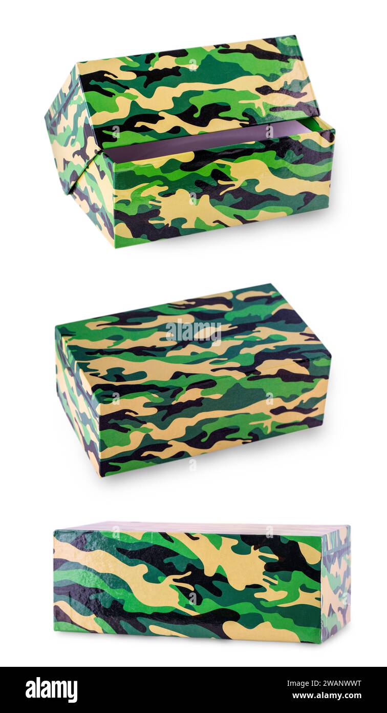 The Set of boxes khaki isolated on white background with clipping path ...