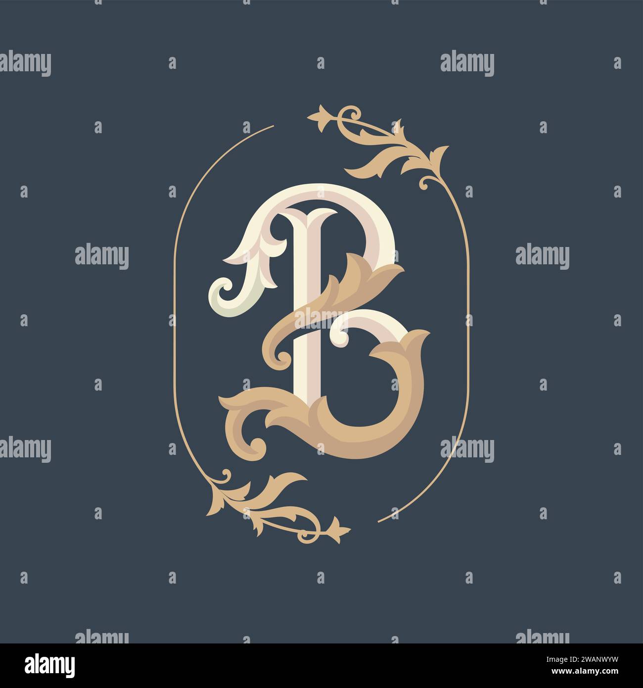 vintage ornamental alphabet letter B with floral decorative frame ...