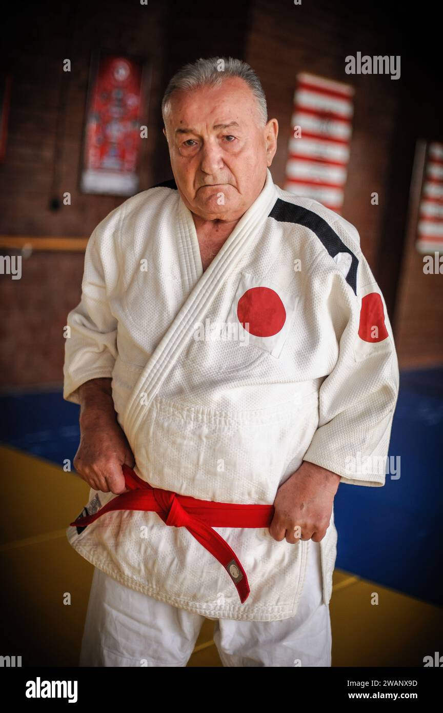 Respected and experienced judo sensei master instructor in traditional ...