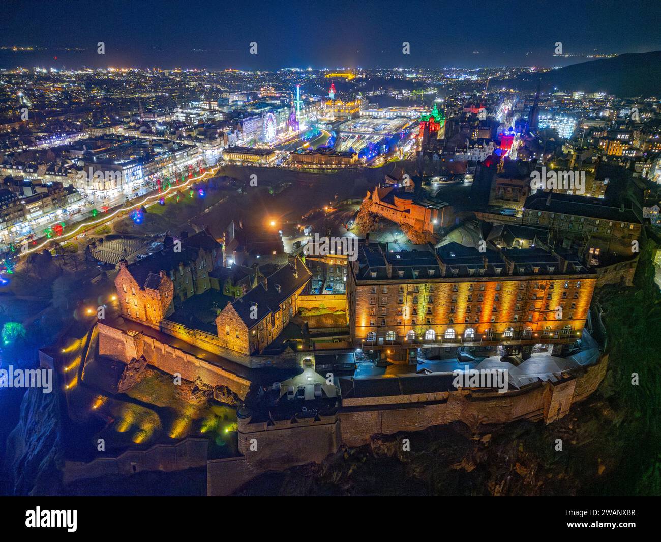 Night aerial view of Edinburgh Castle, Edinburgh, Scotland, UK Stock ...