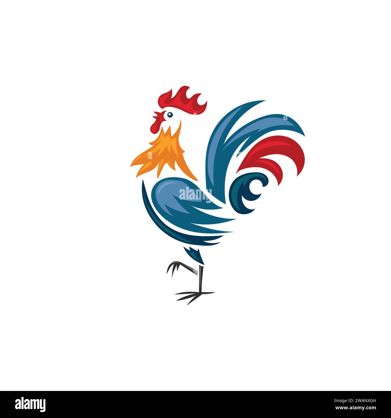 simple rooster color vector illustration, colorful chicken vector ...