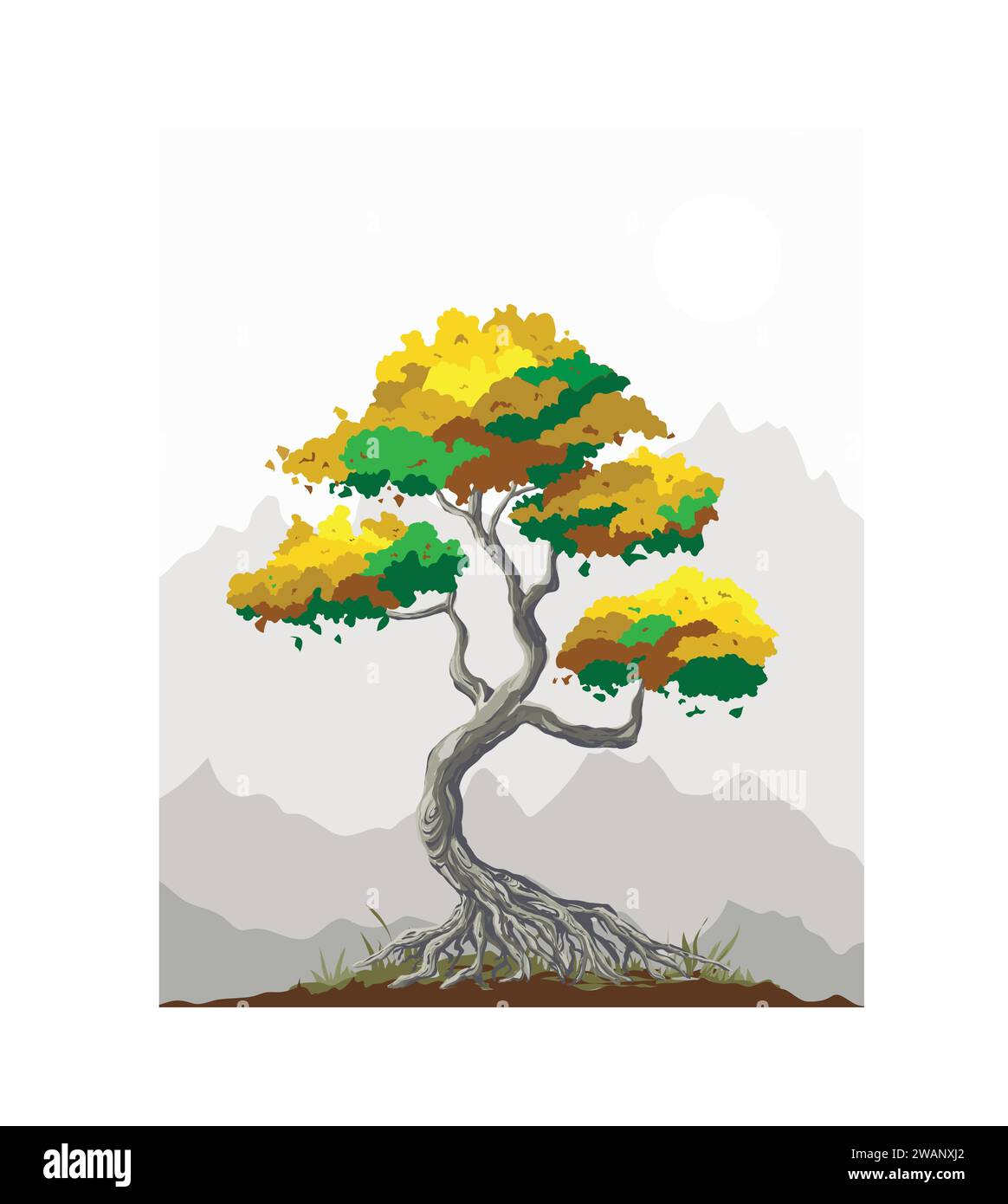 Green Old Tree Bonsai Miniature Traditional Japanese Garden Landscape ...