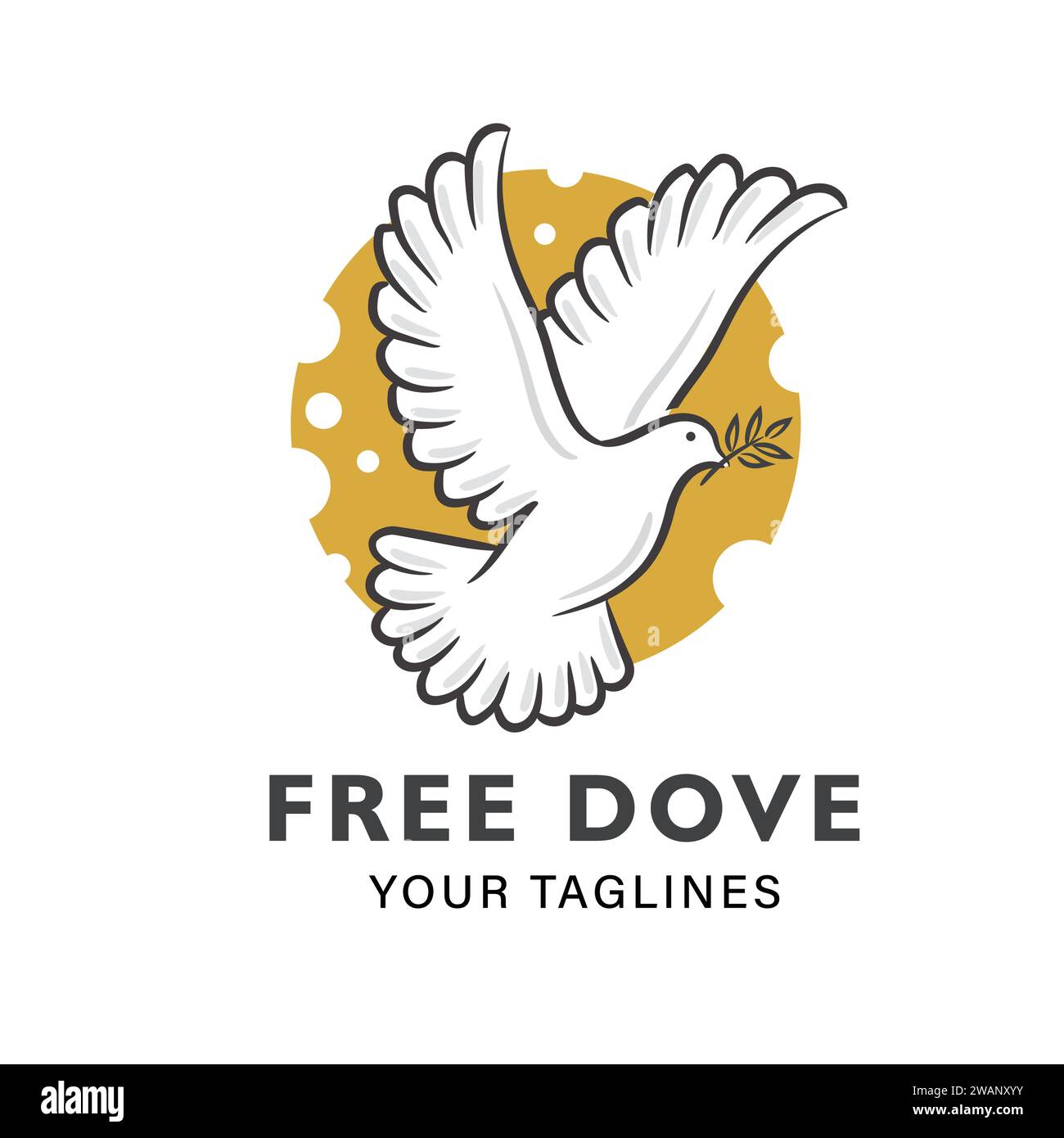 Abstract flying white dove vector illustration, dove cartoon hand drawn ...