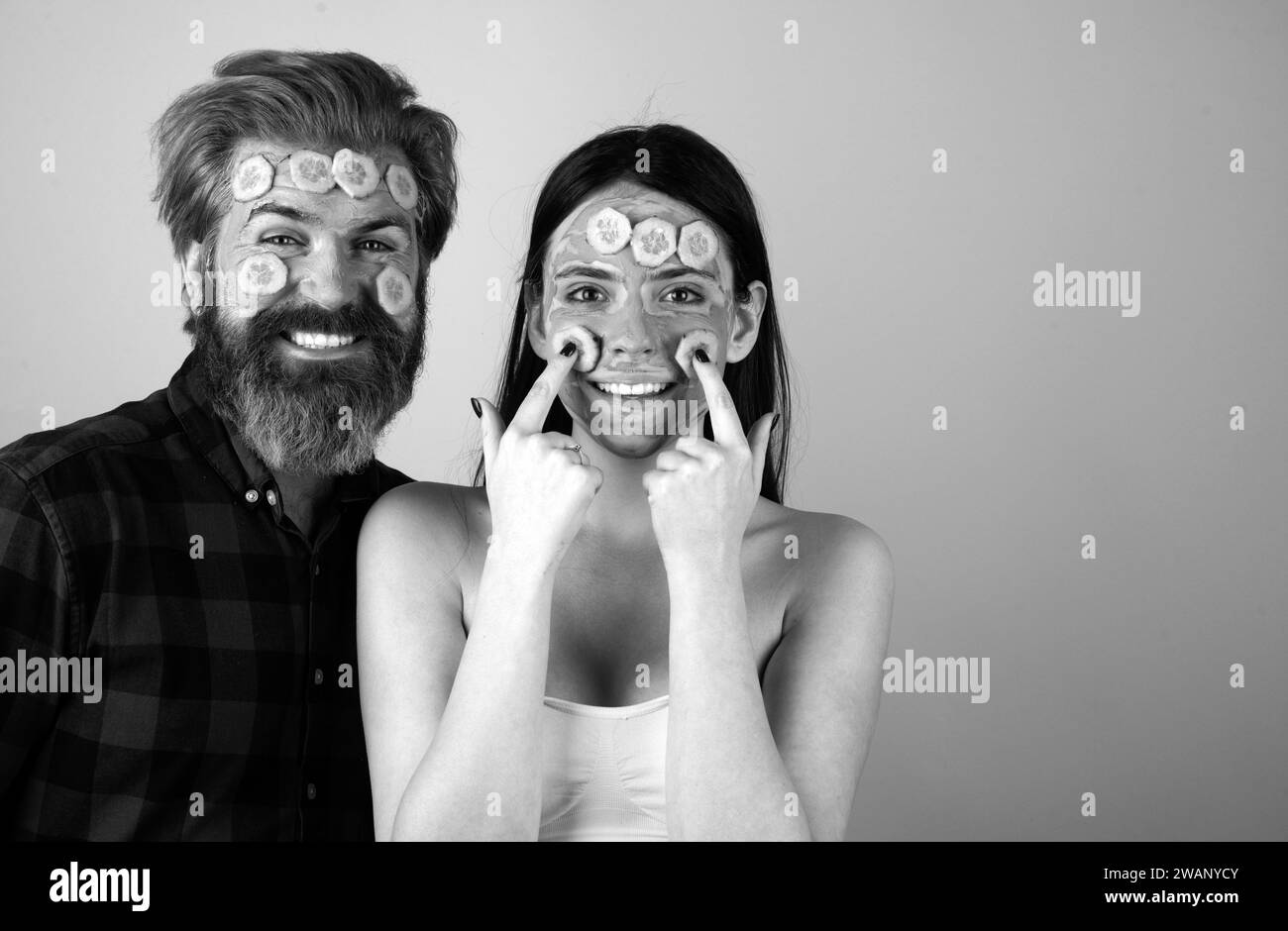 Funny Friends With Facial Masks Over Isolated Background Funny Couple