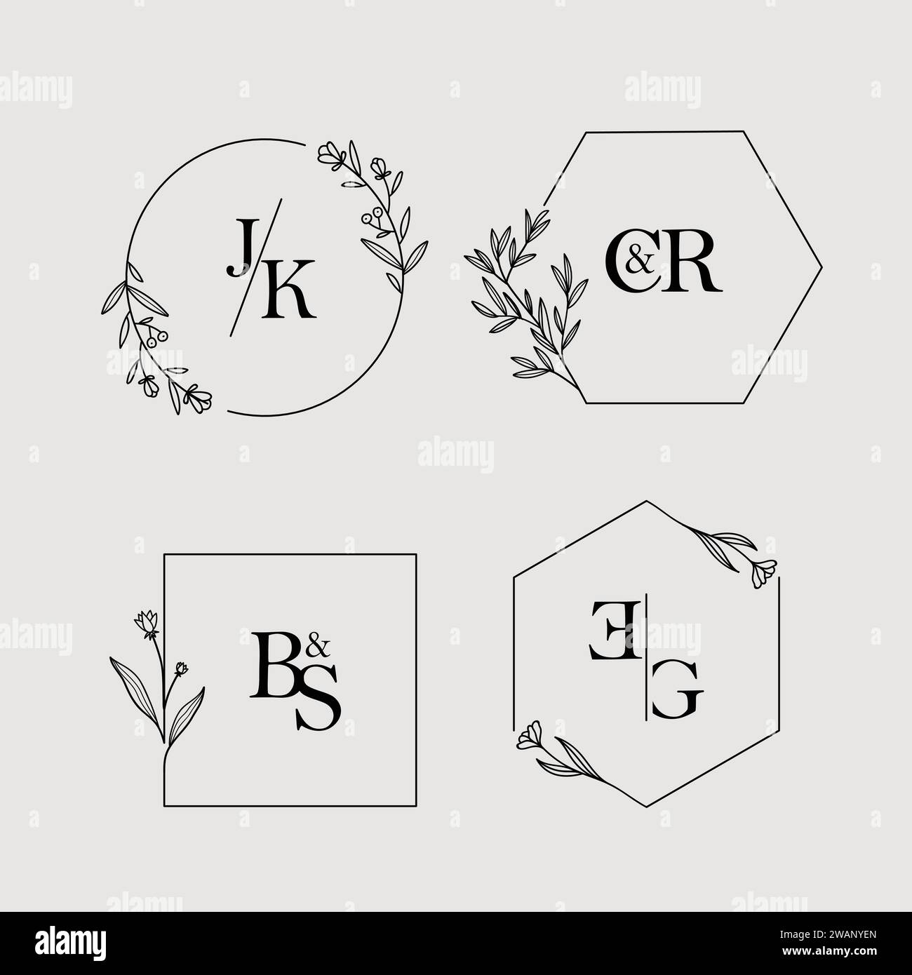 simple Floral frame with initial letter, Flower decoration for greeting ...