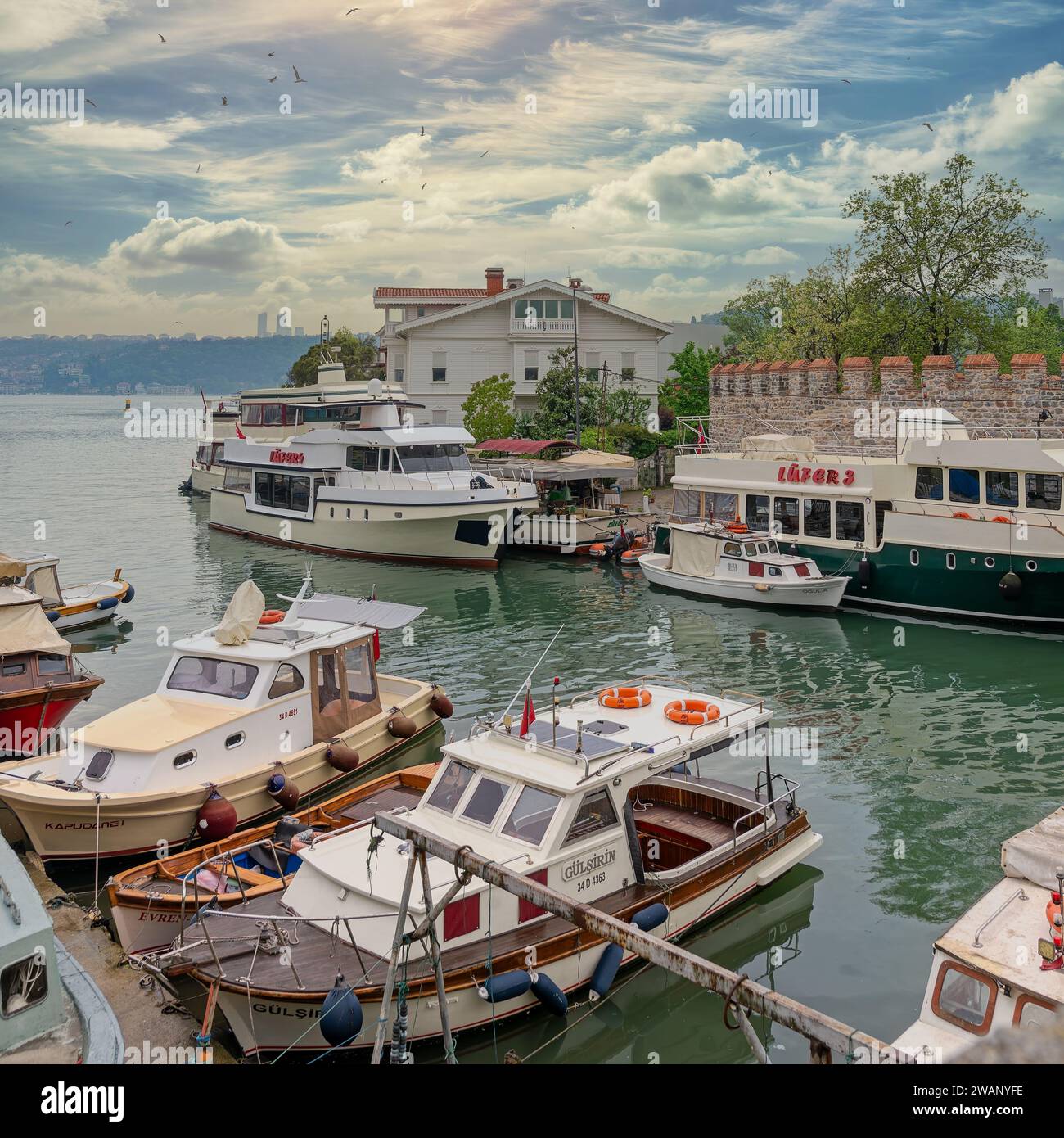 Goksu Stream, with docked group of different shapes, sizes and colors ...