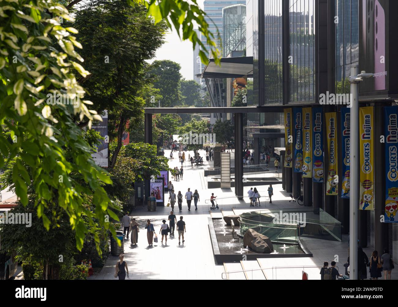 Orchard Road Singapore, aerial view with shoppers walking past popular ...