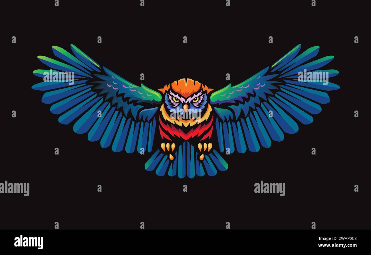 flying owl color vector illustration,Flying Owl with Open Wings and ...