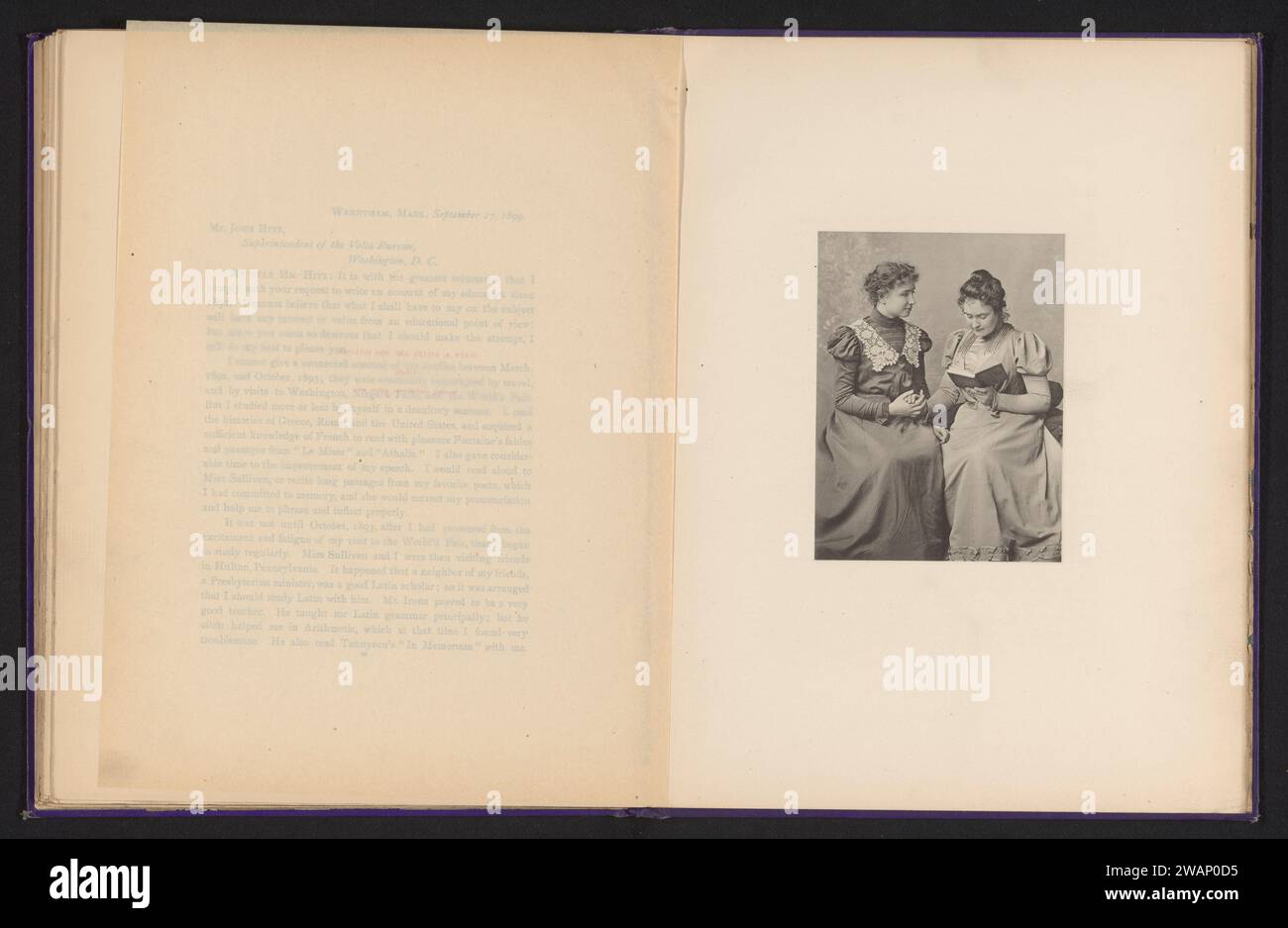 Portrait of Helen Keller and Anne Sullivan with a book, Augustus ...
