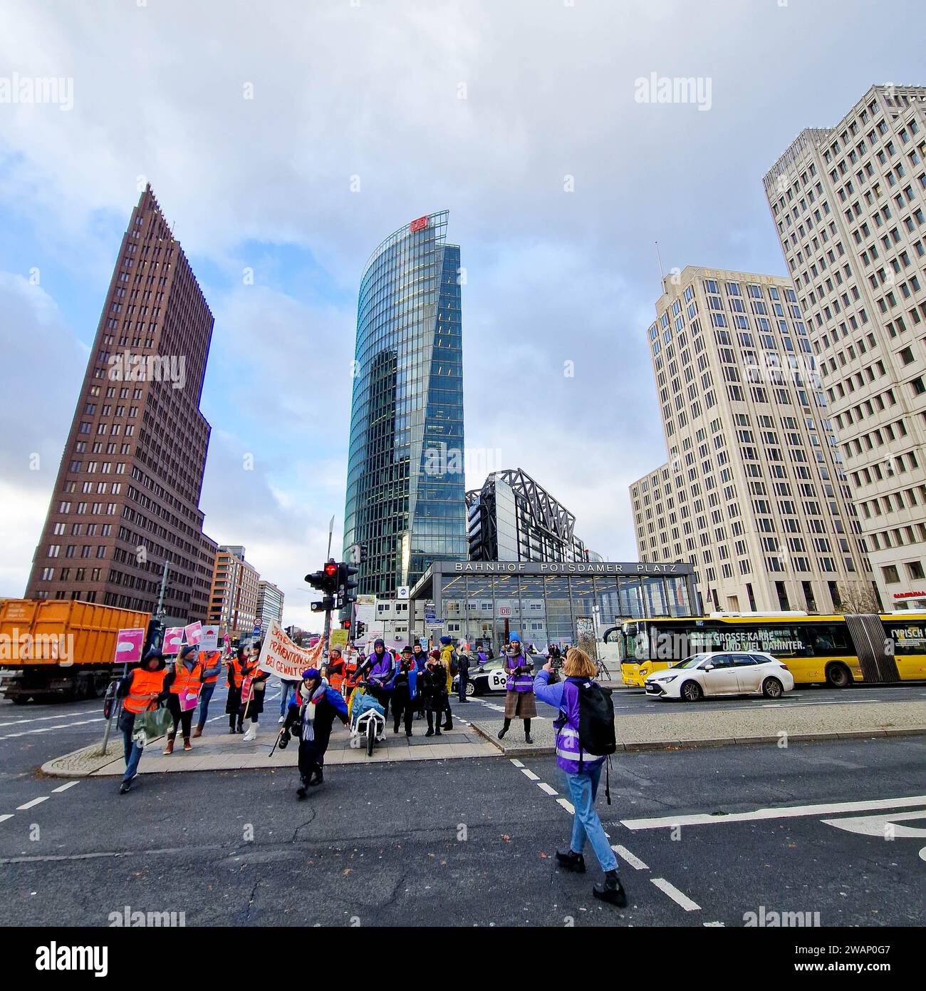IG Metal members demo at Potsdaner Platz, Berlin, Brandenburg, Germany ...