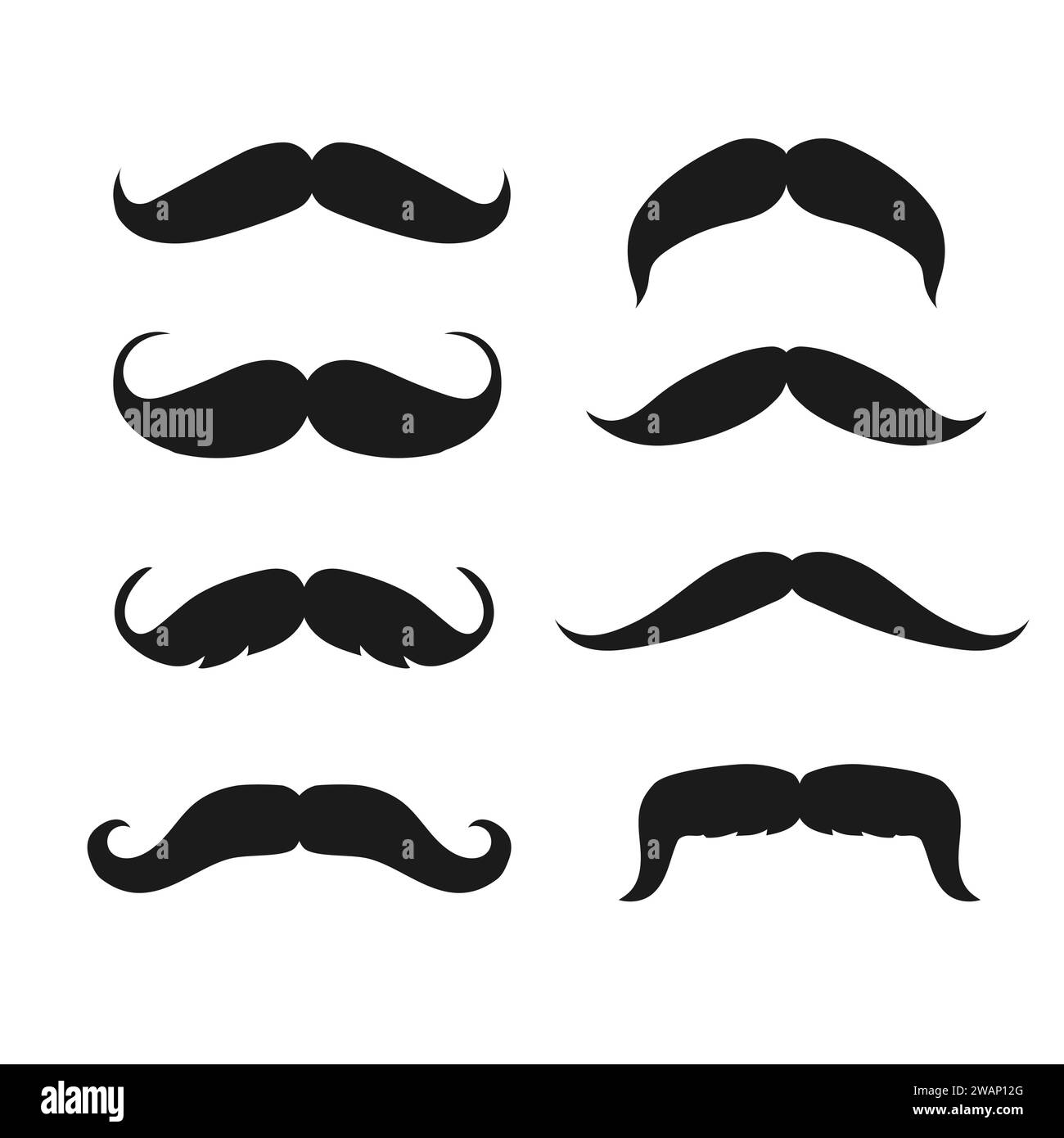 Set of Various Flat mustache Illustration Design Vector, Black mustache ...
