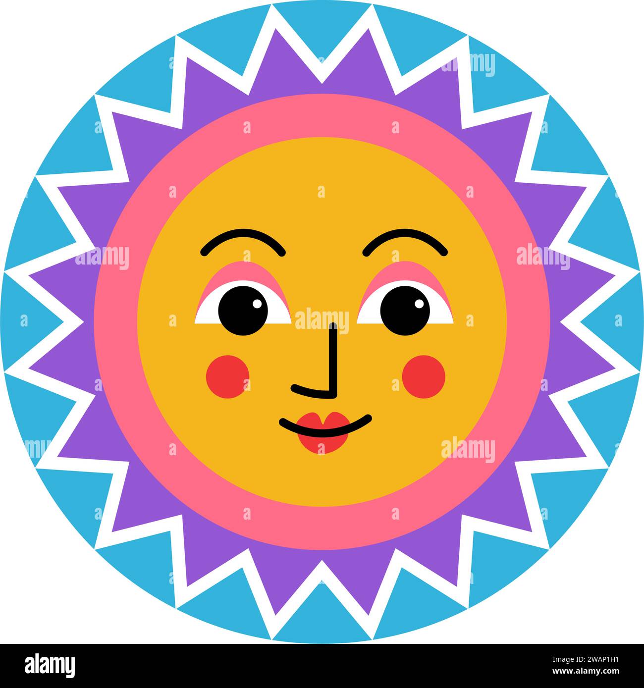Sun character with rays and smile on face, emoji Stock Vector Image ...
