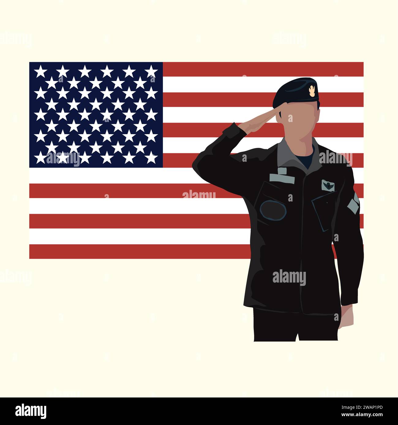 Vector art of a military serviceman saluting the American flag ...