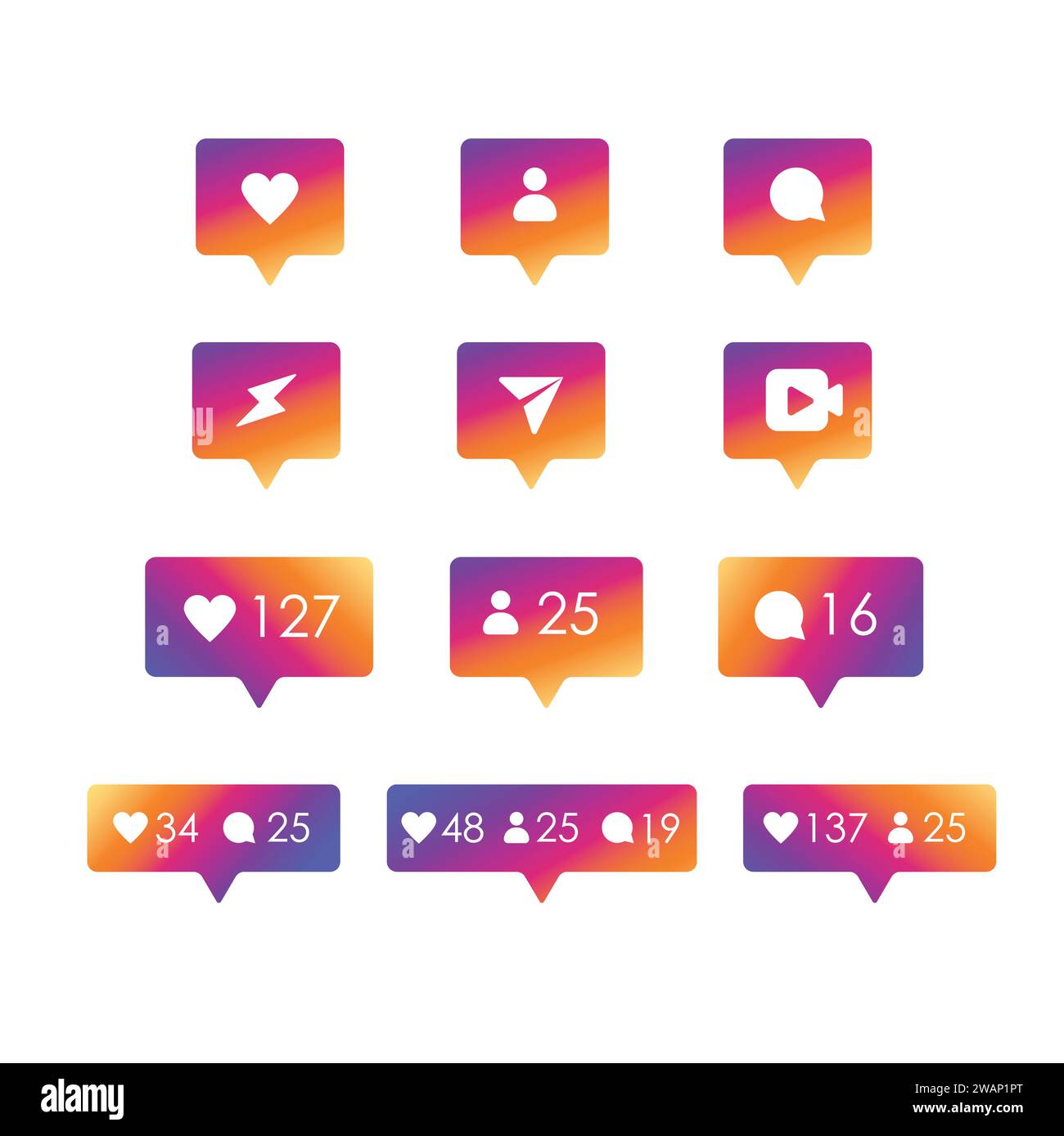Social network icons. Like, comment, follow, thumbs up, heart symbol ...