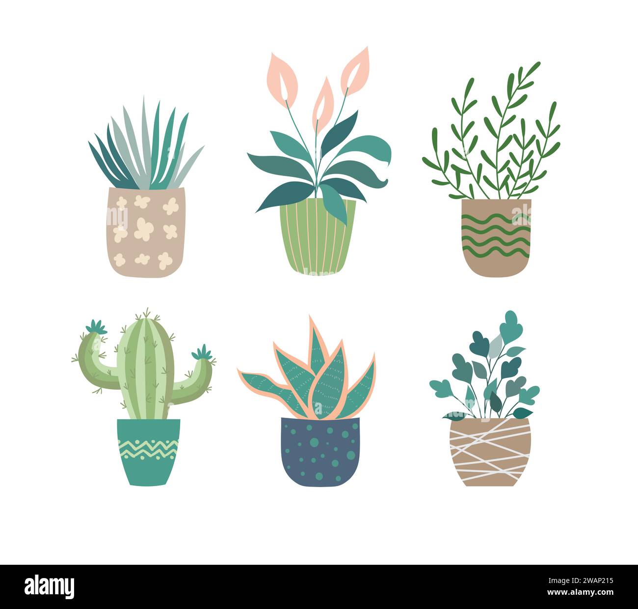 Green plants in pots cartoon set. different potted decorative ... Green plants in pots cartoon set. different potted decorative ...