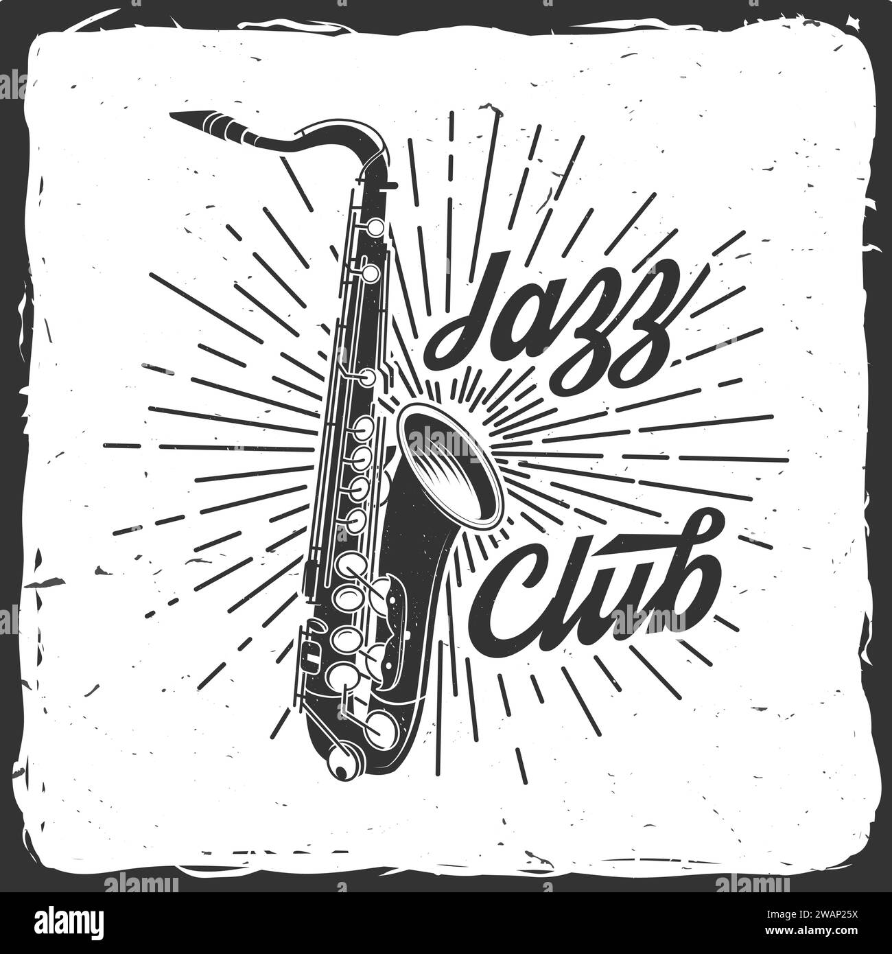 Jazz club, retro music poster, banner. Retro saxophone with sunburst ...