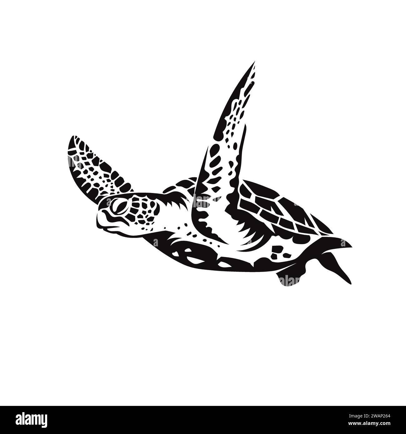 sea turtle swimming silhouette vector illustration Stock Vector Image ...