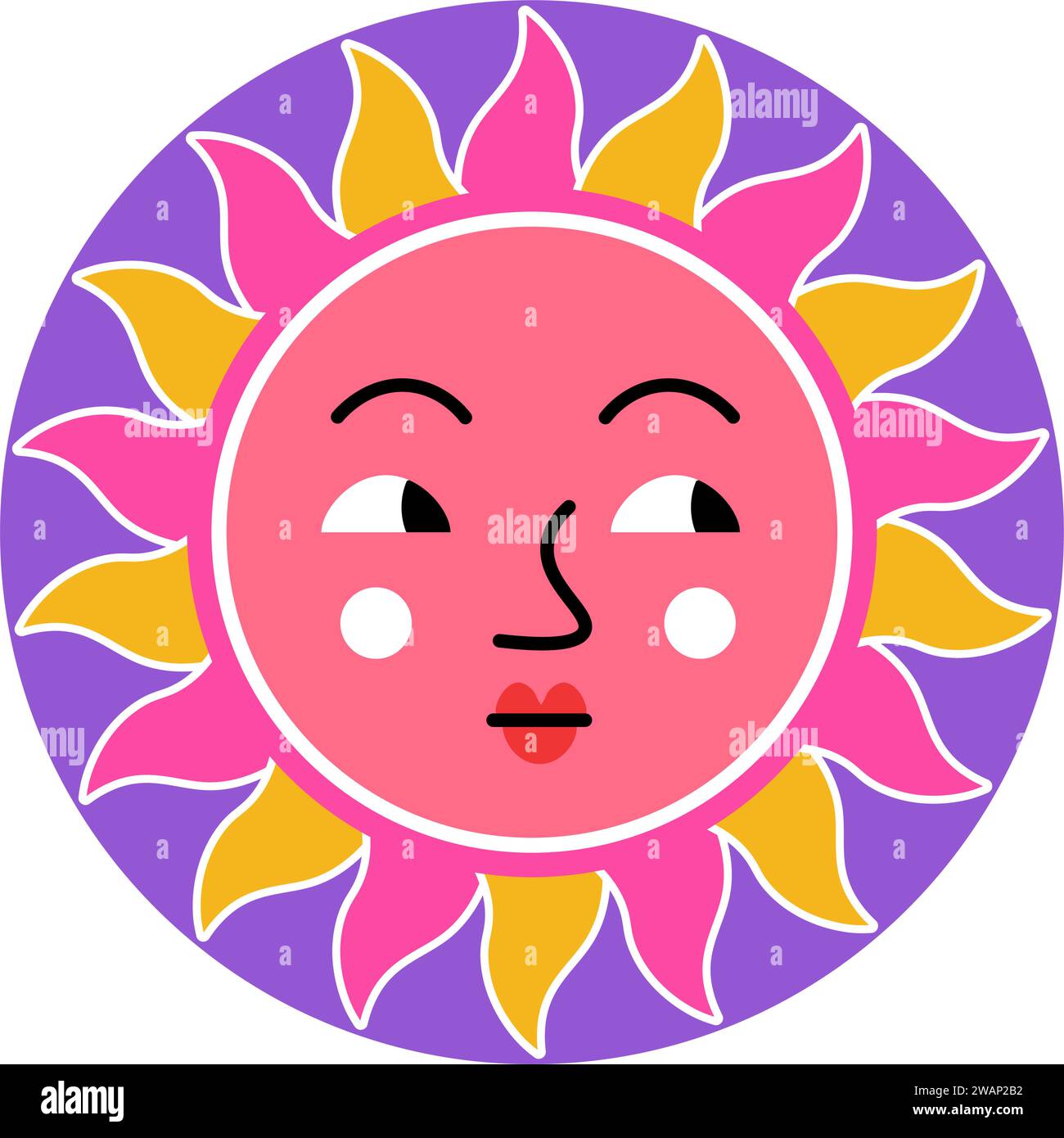 Sun personage with flaming rays, sticker emoticon Stock Vector Image ...