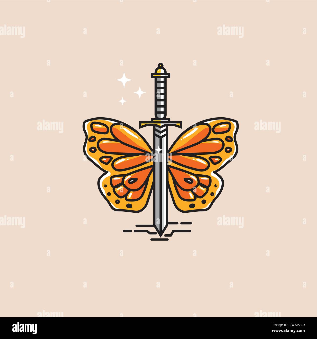 Sword and butterfly wings color vector template illustration Stock ...