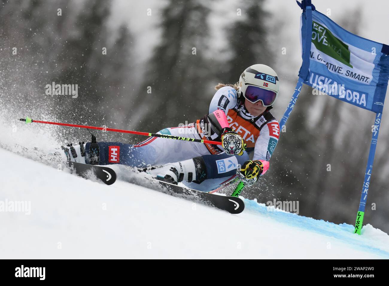 Norway's Ragnhild Mowinckel speeds down the course during the first run ...