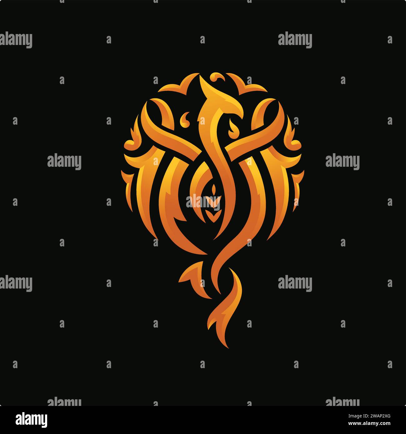 phoenix logo concept forms an ornamental art shield in a modern style ...