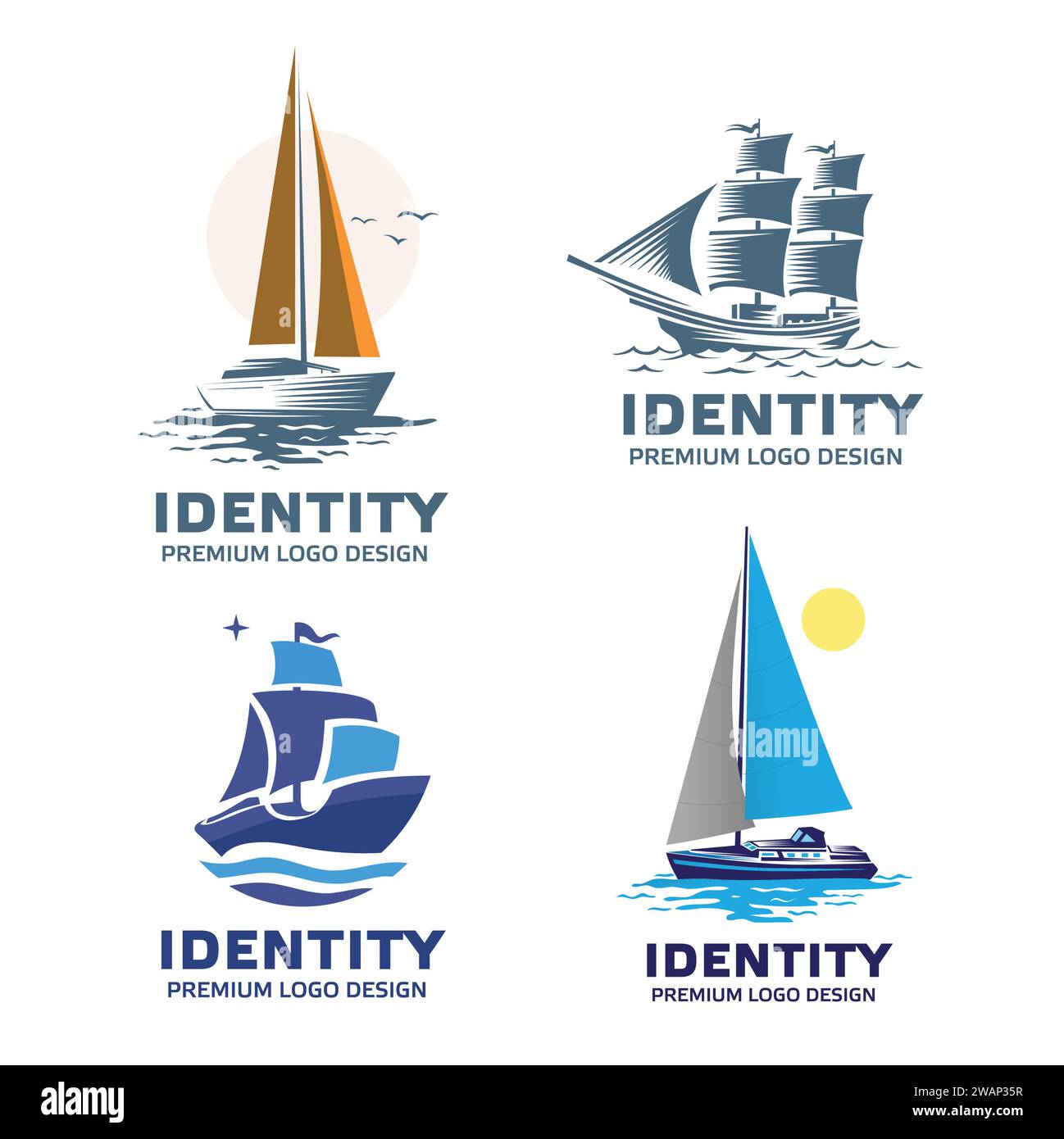 collection of sailing ship sea transportation logo vector, speedboats ...