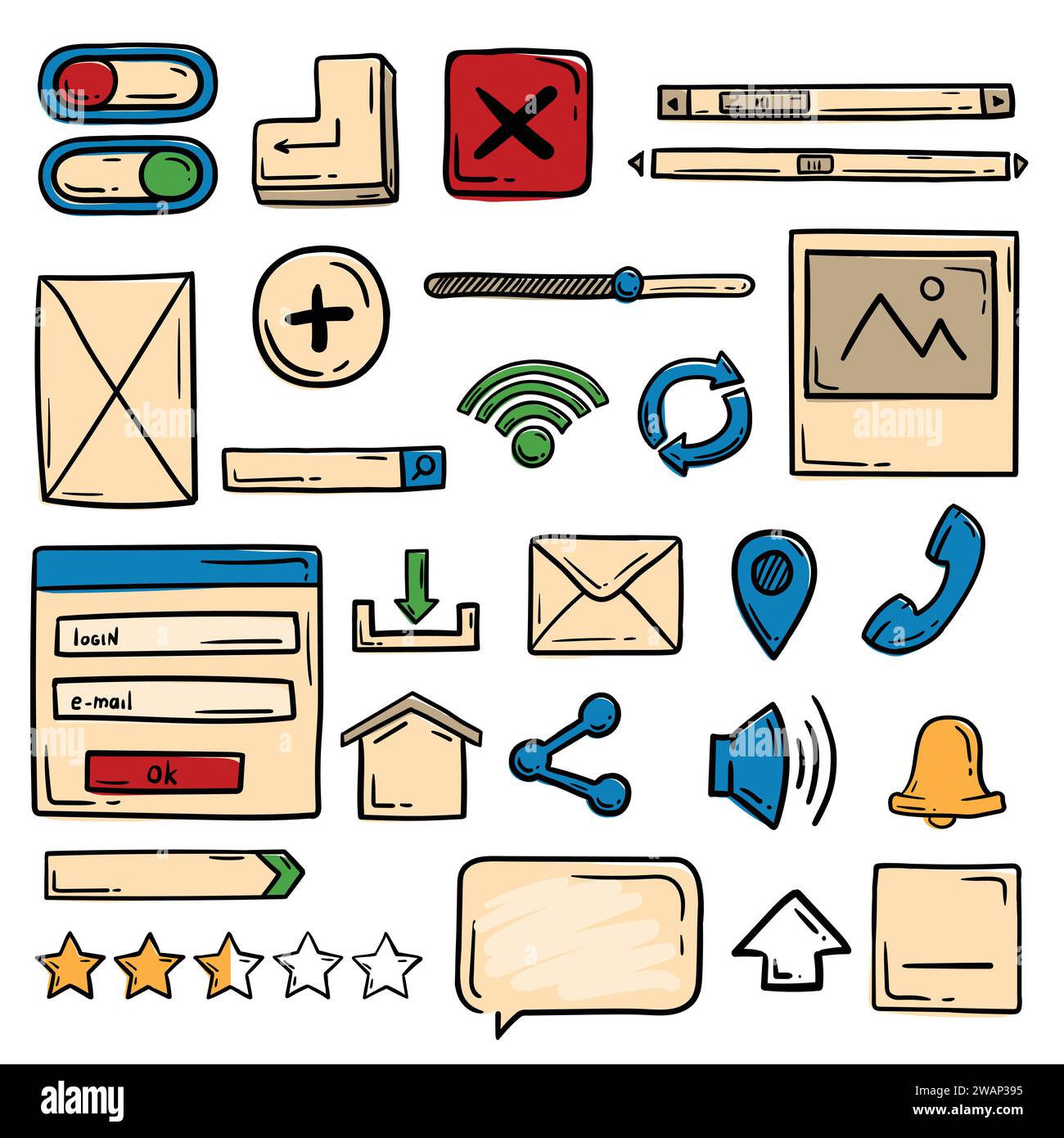 Set of vector web design elements for a website. Icons, objects and ...