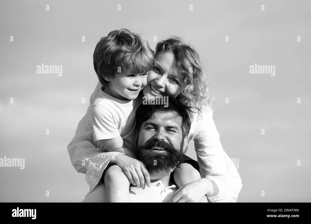 Happy child showing his parents paper airplane. Adopt kid. Parenthood ...
