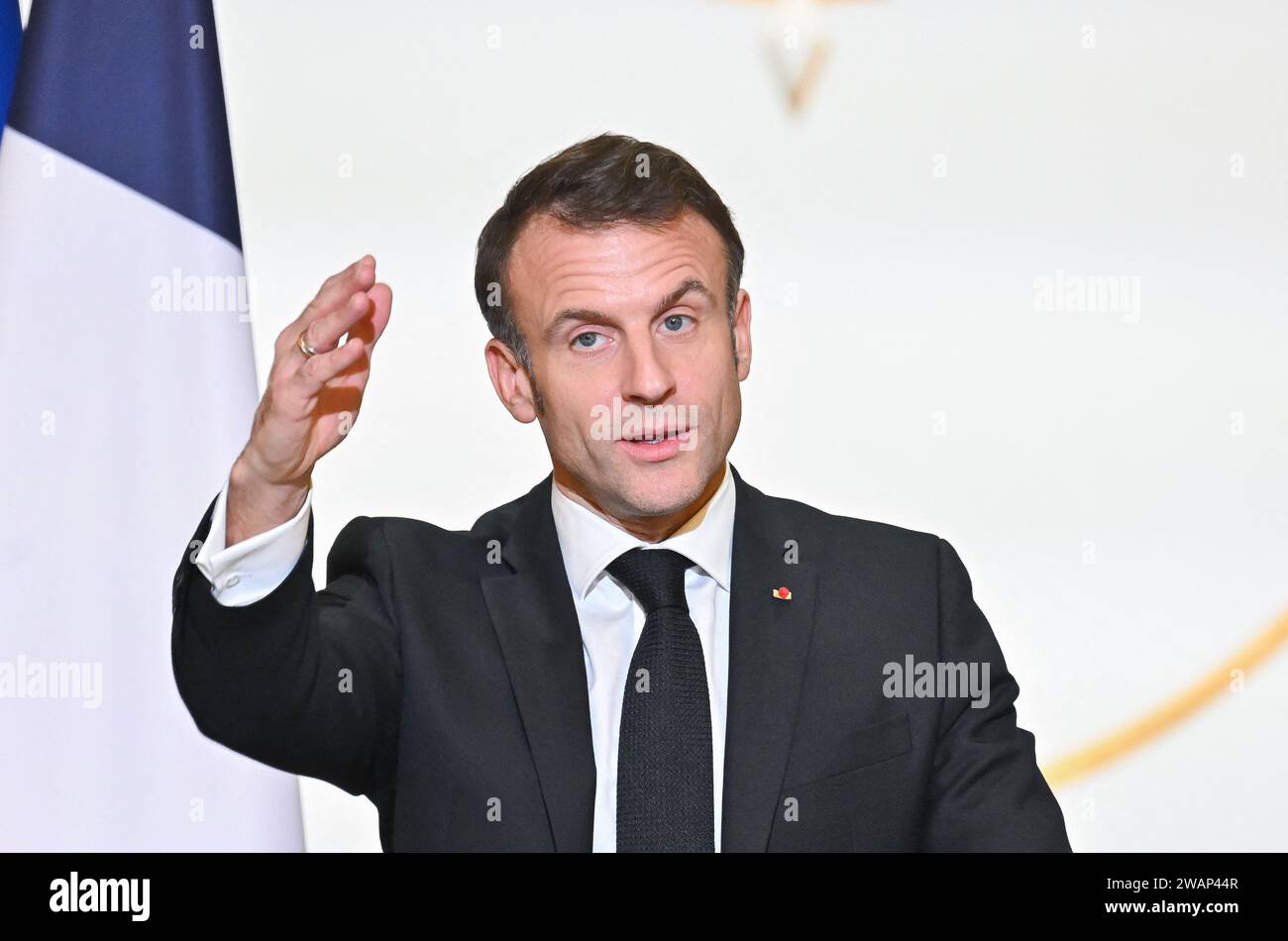 Paris, France. 05th Jan, 2024. President Emmanuel Macron during the ...