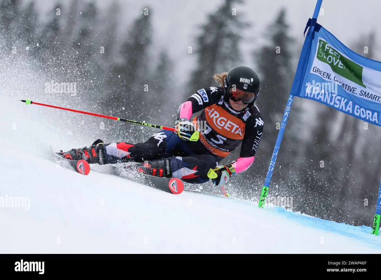 United States' Paula Moltzan speeds down the course during the first ...