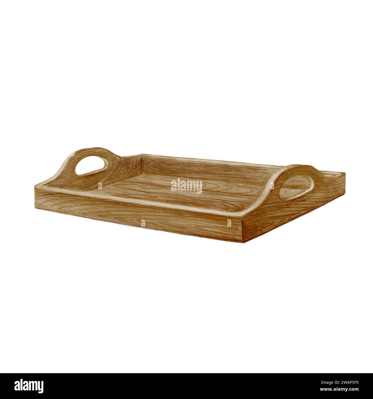 Empty wooden tray, plate from side view isolated on a white background ...