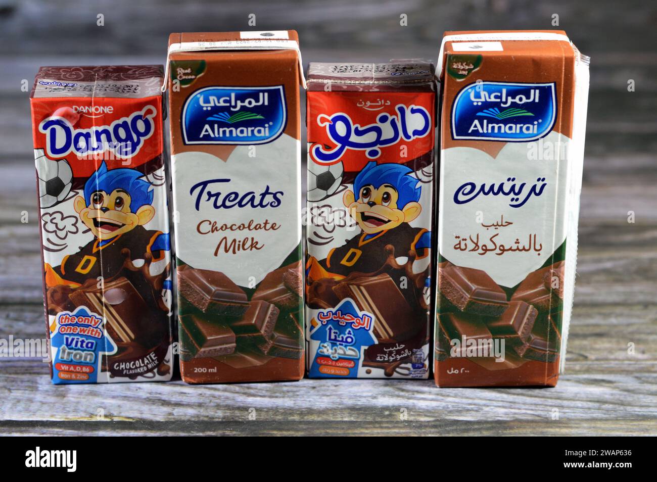 Cairo, Egypt, January 2 2024: Almarai Treats and Danone Dango Chocolate ...