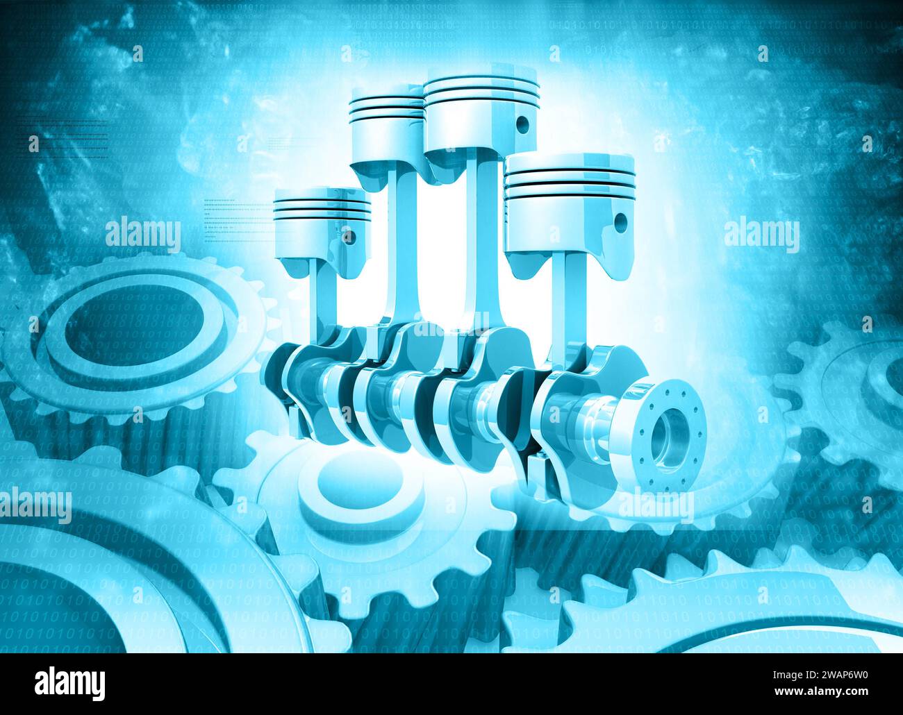 Engine pistons and cog wheels. 3d illustration Stock Photo - Alamy