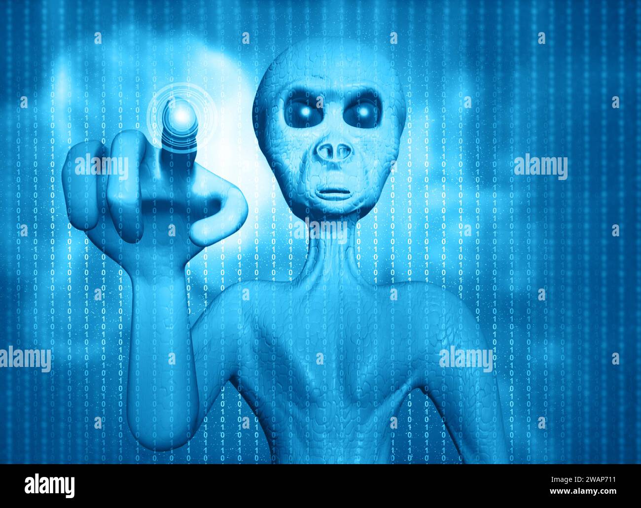 Alien on technology background. 3d illustration Stock Photo - Alamy