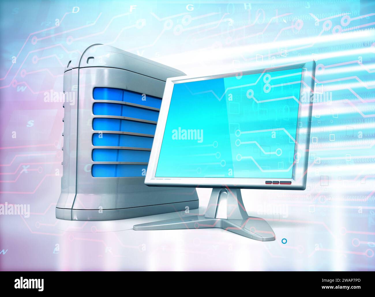 Modern Computer Technology. Blue background with electronic circuit. 3d ...