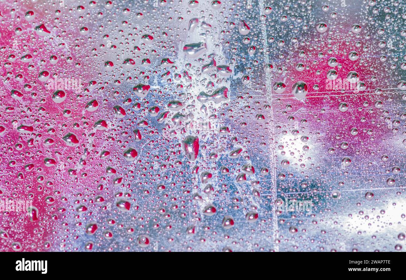Water droplets on translucent paper with rose reflected in water Stock ...